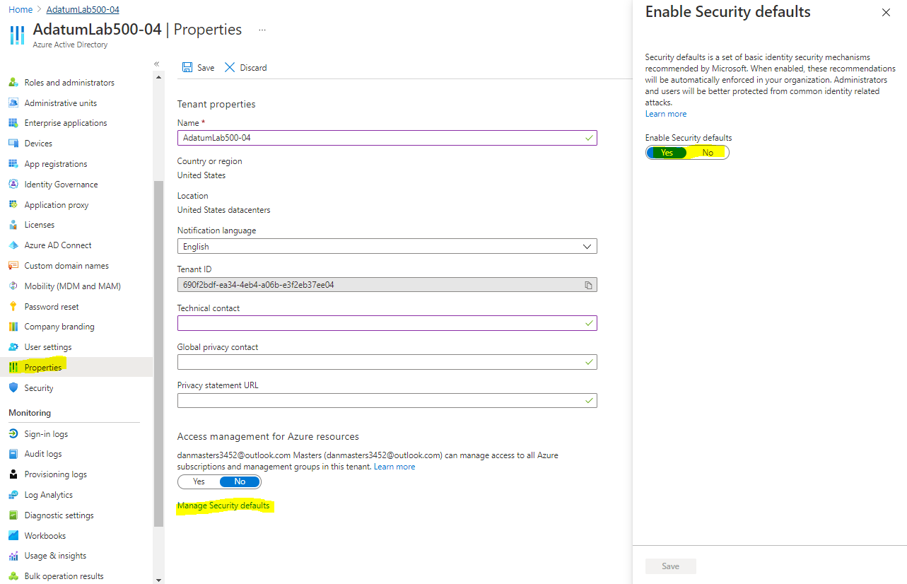Azure Conditional Access - Disable Security Defaults