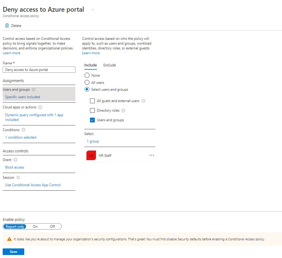 Azure Conditional Access Disable Security Defaults